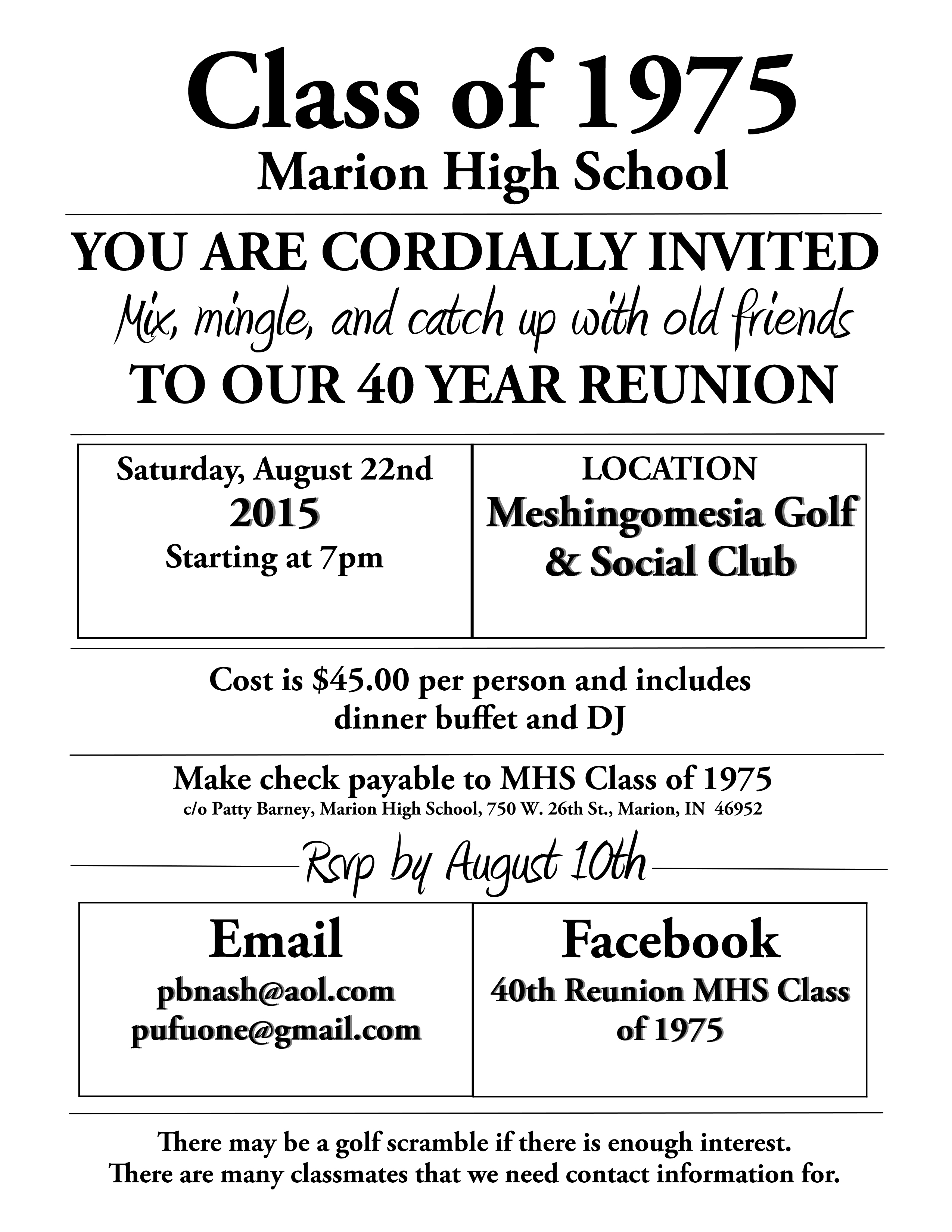 Class of 1975 - 40th Reunion - Marion High School Alumni Assocaition